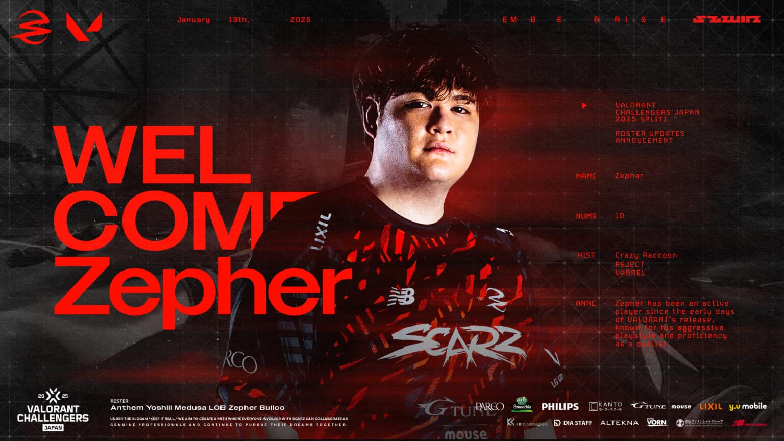 「SCARZ」にZepherが加入、2025年へ向けたロスターが完成 | Valorant News Japan