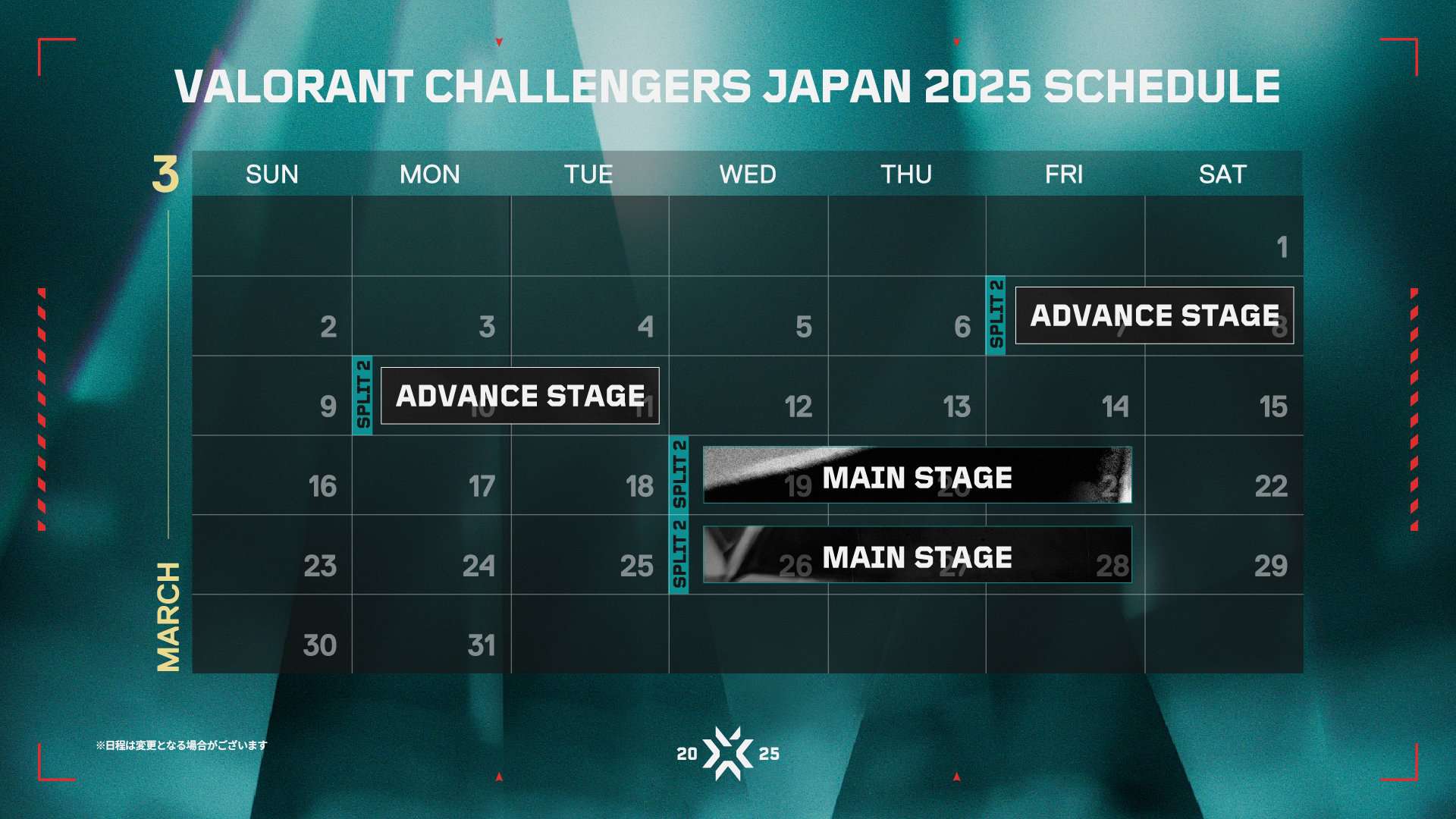 「VCJ 2025 Split 2 Advance Stage」のトーナメント表が発表、SZ / SG / CGZ / MRG / BCS / IGZなど計8チームが出場 | Valorant ...